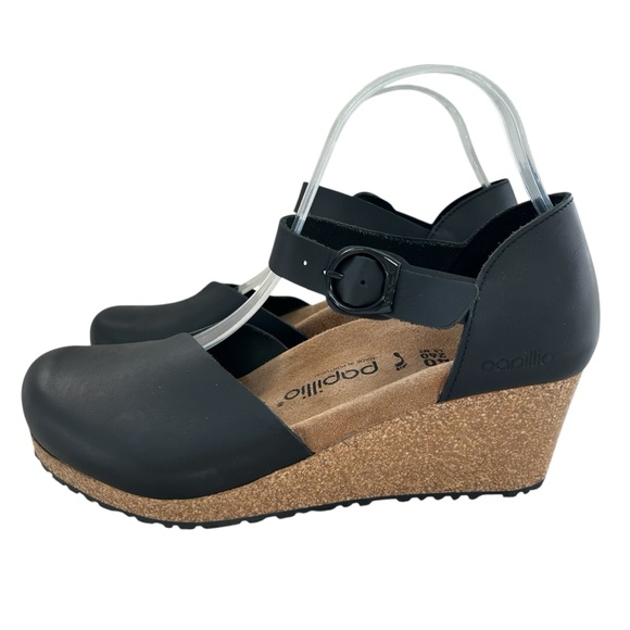 Papillio | Shoes | Papillio Black Leather Closed Toe Wedge Clog Sandals ...